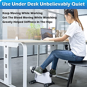 Under Desk Bike Pedal Exerciser - TABEKE Mini Exercise Bike for Arm/Leg Exercise, Pedal Exerciser for Seniors with LCD Display (White)