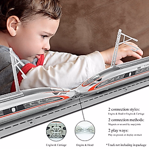 Remote Control Electric Bullet Train Sets, Battery-Powered High Speed Rail Toy with Sound & Light, Die Cast Alloy Model Express Car, Gifts for Kids 3 4 5 6 7 8+