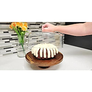 JOEY'Z Large Cake Stand with Glass Dome Cover Lid 11.5" Acaciawood Pedestal Stand Round Wood Server / Cake Holder / Wood Cake Stand with Dome