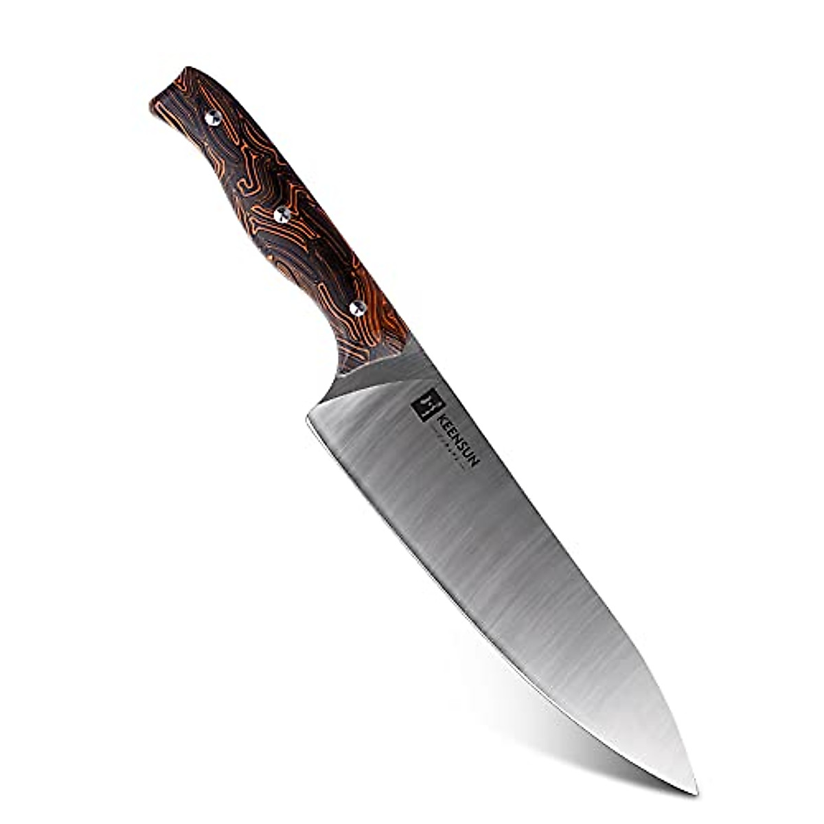 KEENSUN Chef Knife - 8 Inch Professional Kitchen Knife Rust Resistant VG10 Stainless Steel Chef Kitchen Ultra Sharp Cooking Knife,Orange-Black Damascus Pattern G10 Handle,Matte Knife Blade