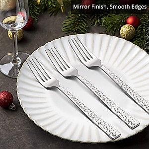 E-far 12-Piece Hammered Dinner Forks Set, 7.9 Inch Stainless Steel Forks for Home, Kitchen or Restaurant, Non-toxic & Mirror Polished, Squared Edge & Dishwasher Safe