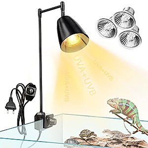 Terrarium Heat Lamp for Reptiles Tortoise, 3 Bulb UVA UVB Light Basking Lamps, Aquarium Heat Spotlight Reptile Light Basking Light With Holder for Gecko Turtle Snake Lizards Amphibian E26 25W+50W