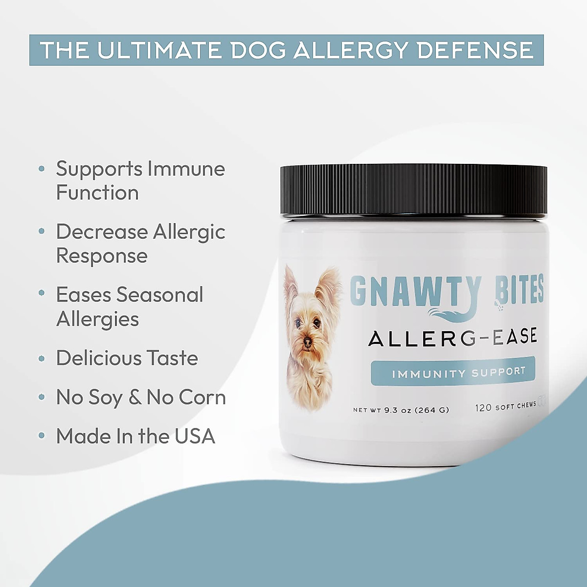 Gnawty Bites Allerg-Ease | Dog Allergy Supplement, Soothes Irritation & Inflammation | Immune Support, Itch & Seasonal Allergy Relief with Kelp, Colostrum, & Bee Pollen, 120 Soft Chews