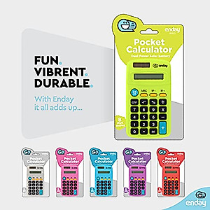 Calculator Green, Basic Small Solar and Battery Operated, Large Display Four Function, Auto Powered Handheld Calculator School and Kids Available in Blue, Red, Purple, Grey, Pink, 1 PK – by Enday