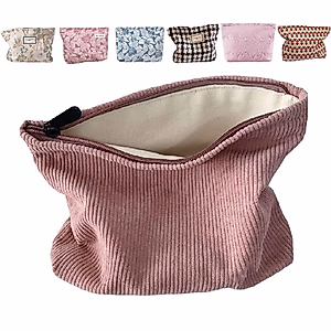 SxoSyo Cosmetic Bags for Women Makeup Bag Large Capacity Purse Travel Toiletry Zipper Storage Pouch Make up Brushes Organizer for Gifts (Corduroy, Pink)