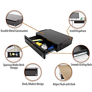 Stand Steady Attachable Under Desk Drawer | Pull-Out Storage Organizer with Smooth Sliding Tracks | Spacious Storage Drawer Easily Mounts to Desks and Workstations (Black / 17.5 x 11.5)