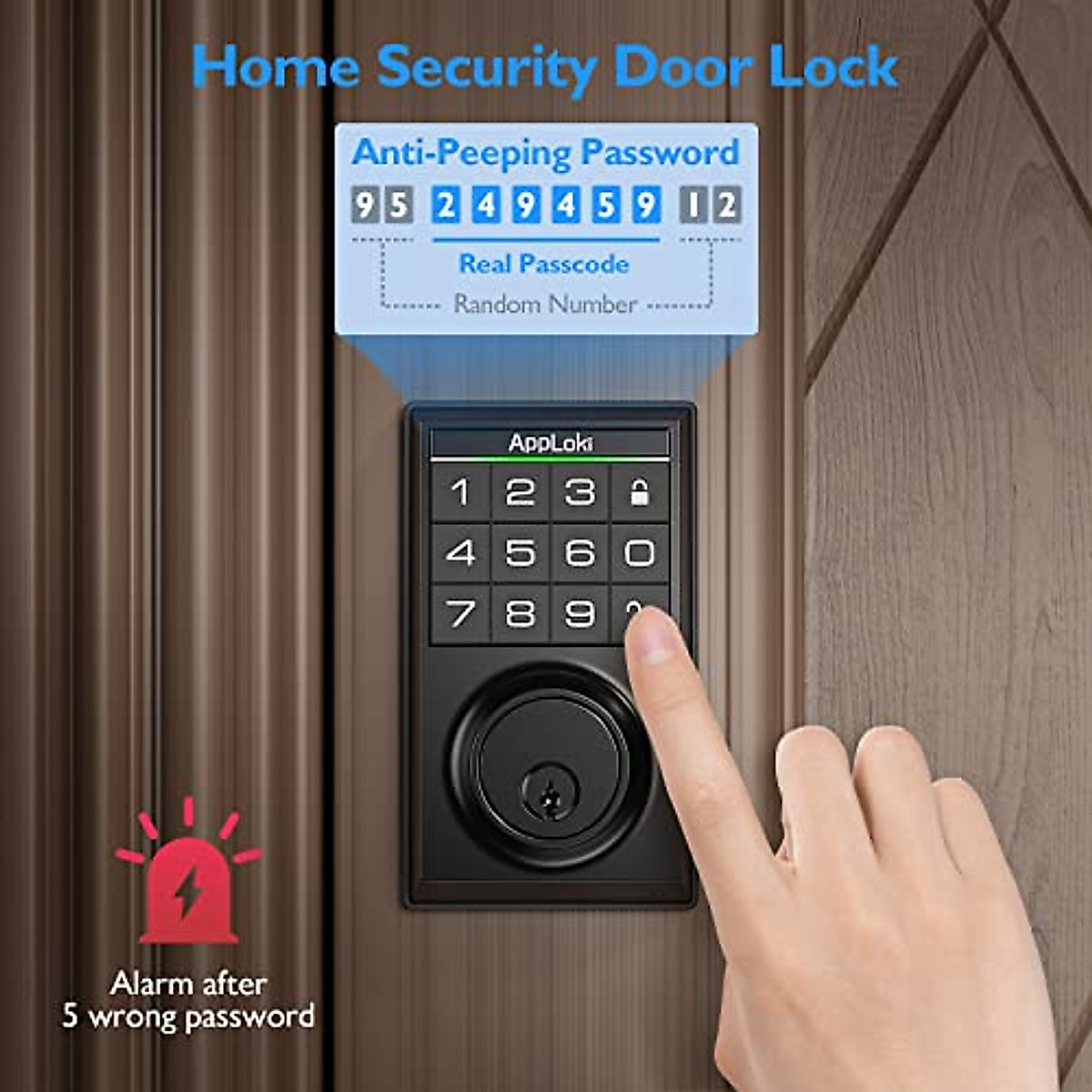AppLoki Smart Lock, Electronic Keypad Deadbolt Lock, Keyless Entry Door Lock with Auto-Lock, 100 User Codes, Anti-Peeping Password, Easy to Install and Program, Keypad Door Lock for Home Bedroom