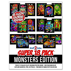 Stuff2Color Super Pack of 18 Fuzzy Coloring Posters (Monsters Edition) - Arts & Crafts for Boys, Girls, Toddlers, and Kids - Awesome Coloring Activity, Group Sharing Project, or Quiet Time Fun