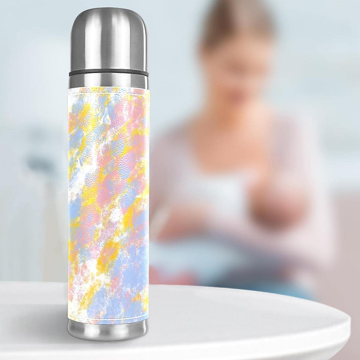 Stainless Steel Leather Vacuum Insulated Mug Abstract Texture Thermos Water Bottle for Hot and Cold Drinks Kids Adults 16 Oz