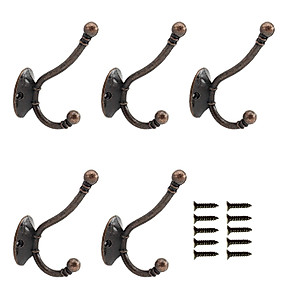 Ulifestar 5 Pack Coat Hooks Wall Mounted, Metal Hooks for Hanging Coats Towels Keys Plants Clothes Bags,Waterproof Rustic Shower Hanger Hooks for Garage Kitchen Bathroom with Screws (Red Copper)