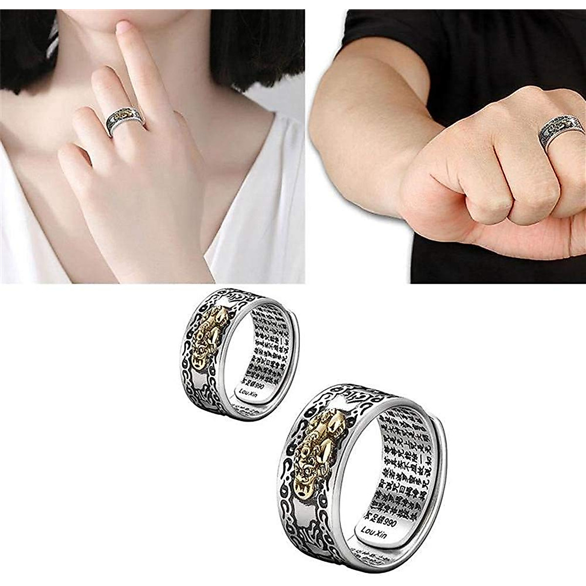 TOWELL Adjustable FENG Shui PIXIU MANI Mantra Protection Wealth Ring