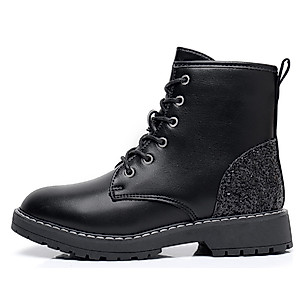 Blikcon Kids Girls Combat Ankle Boots Lace up Inner Zipper Fashion Booties (Color : Black, Size : 2 Little Kid)