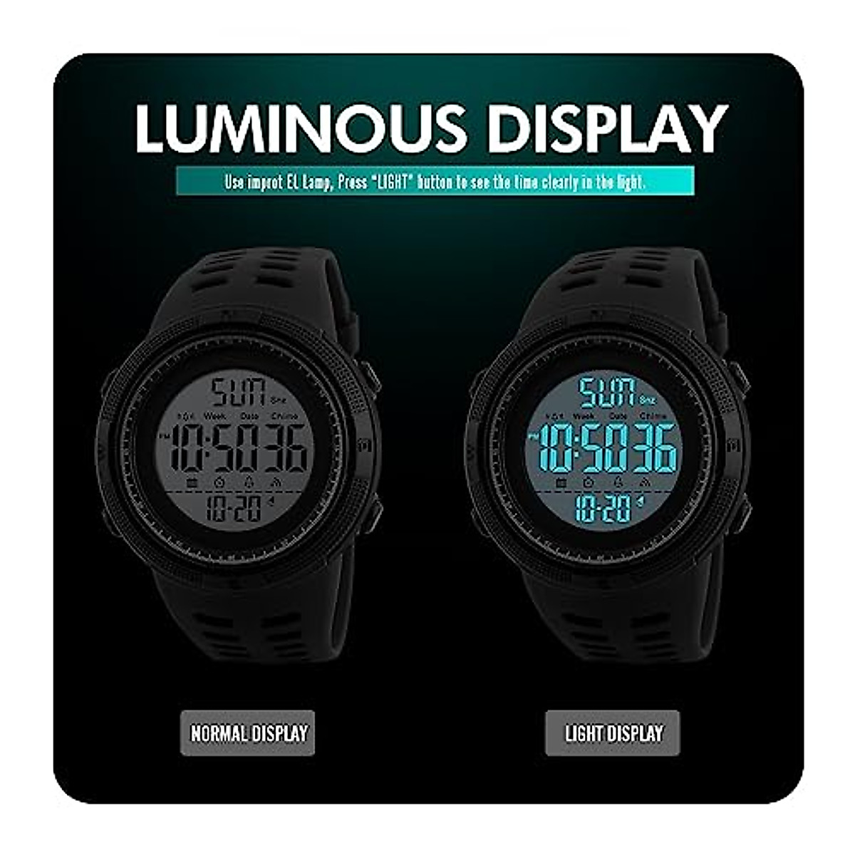 CakCity Mens Waterproof Digital Sport Watches Women Wide Screen Easy Read Display Military Style Stopwatch with Rubber Strap