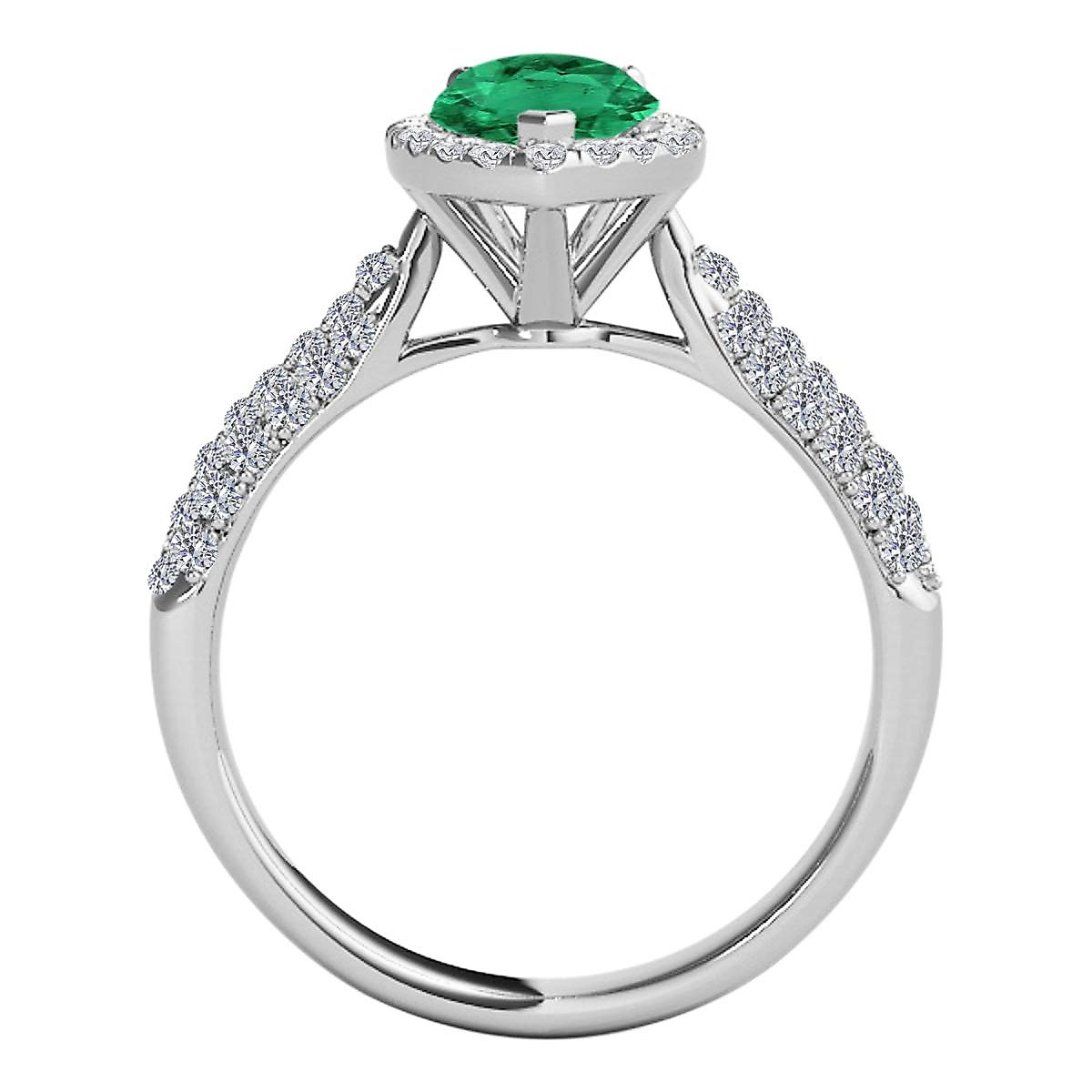 MauliJewels Rings for Women 1.05 Carat Diamond And Pear Shaped Emerald Ring pave 10K White Gold