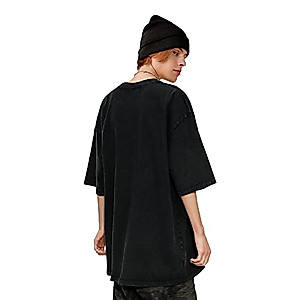 Aelfric Eden Men’s Washed Doberman Graphic Tee T-Shirts Oversized Letter Graphic Print Elements Short Sleeve Crewneck Tee