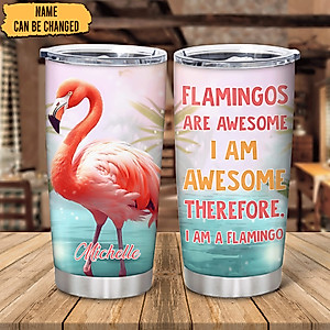 Hyturtle Personalized Gifts For Flamingo Lover - Flamingos Are Awesome Custom Name Stainless Steel Tumbler 20oz With Lid - Idea Bird, Animal lover Gift For Women Girl On Birthday, Christmas