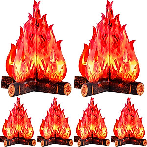 Boao 6 Sets Large Fake Fire 16" x 13" 3D Cardboard Campfire Big Fake Flame Artificial Paper Fire Torch Centerpiece for Camping Party Decorations Supplies (Dark Color)