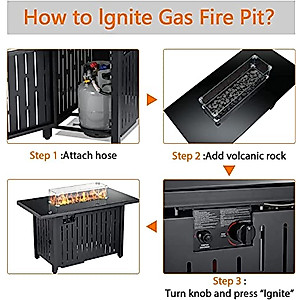 CUREALLSO Propane Fire Pit, 43 Inch 50,000BTU Auto-Ignition Gas Fire Pit Table with Lava Stone, Glass Wind Guard, CSA Approved for Outdoor Garden Patio Backyard