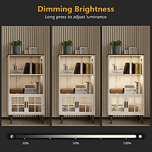 LVSOMT 3 Shelf Bookcase with LED Lights,Book Case with 2 Open Shelves, Storage Cabinet with Door, Human Body Induction Mode, Modern Wood Bookshelf for Bedroom/Living Room/Office, White
