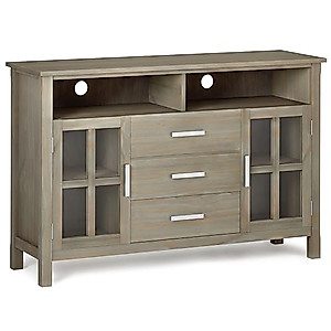 SIMPLIHOME Kitchener SOLID WOOD 53 Inch Wide Contemporary TV Media Stand in Distressed Grey for TVs up to 60 Inches, For the Living Room and Entertainment Center