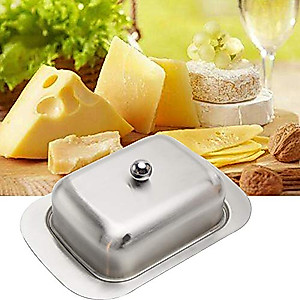 Butter Dish Stainless Steel Butter Dish with Lid Classic 2-piece Design Butter Keeper Cheese Butter Container Butter Cheese Storage Box Rectangular Butter Tray(Silver)