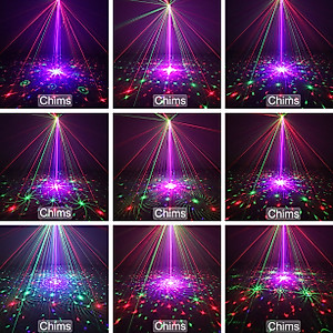 Chims DJ Light Show Projector Red Green Blue LED 96 Patterns RGRB Music Sound Activated Lighting Projector for Christmas Thanksgiving Party Holiday Festival Gift Family Party Disco Xmas