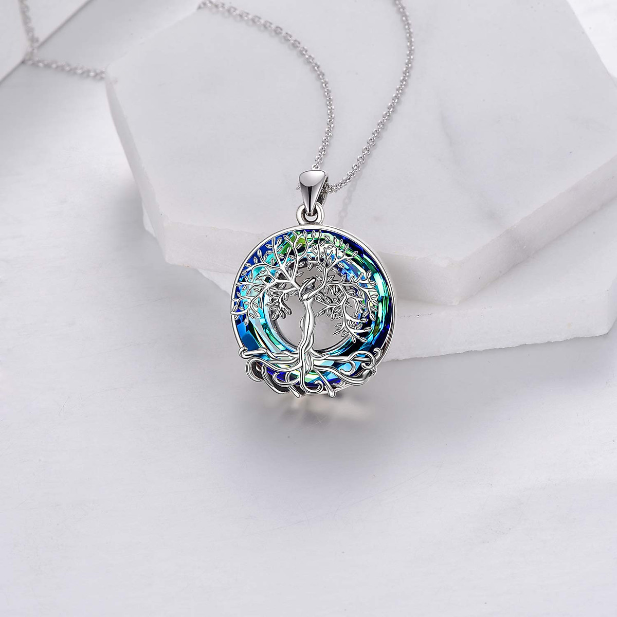 ONEFINITY Tree of Life Necklace for Mother's Day Gifts 925 Sterling Silver Crystal Tree of Life Pendant Necklace Tree of Life Jewelry for Mother and Women Gifts