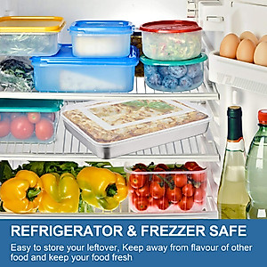 12.3 Inch Baking Lasagna Pan with Lid, P&P CHEF Rectangular Cake Pan Stainless Steel and Airtight Plastic Lids, Ideal for Cooking Reheating Roasting Baking Storing, Heavy Duty - Set of 4