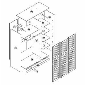 Palace Imports 100% Solid Wood Wardrobe with 3 Sliding Raised Panel Doors, Mocha. 5 Shelves Included. Additional Large Shelves Sold Separately.