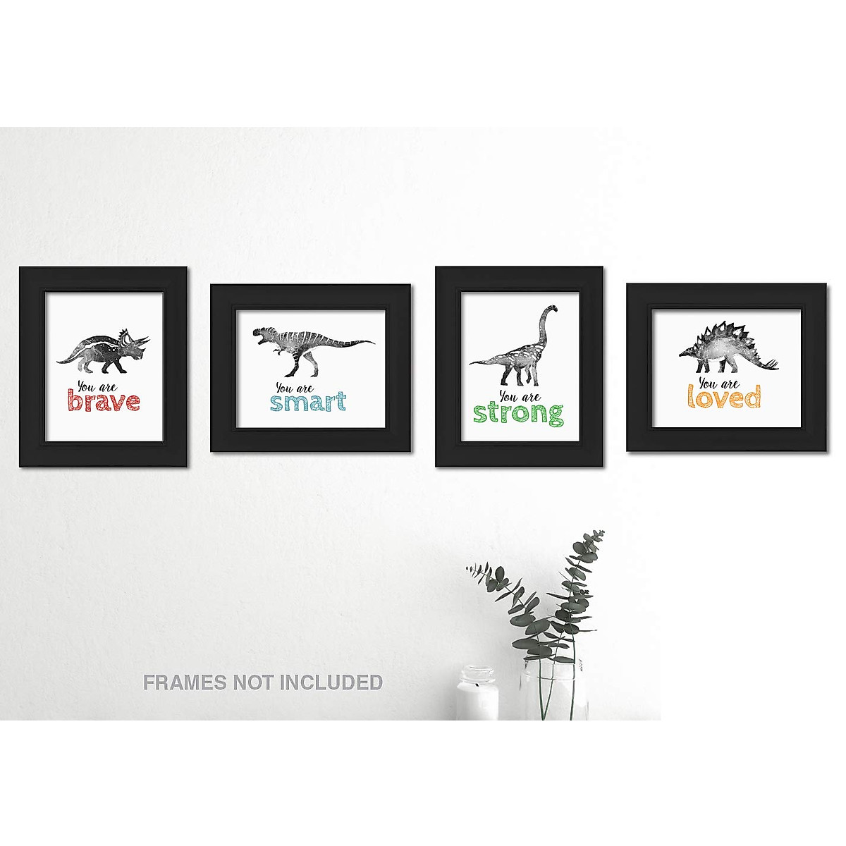 Confetti Fox Dinosaur Wall Art for Little Boys Room, Baby Nursery Posters, Motivational Kids Playroom Dino Decor, Toddler T-Rex Positive Affirmations Quotes (8x10 Unframed Set of 4 Prints)