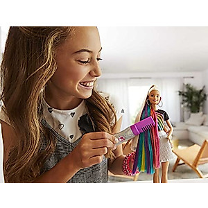 Barbie Doll, Rainbow Sparkle Hair with Extra Long 7.5-Inch Blonde Rainbow Hair, Sparkle Gel & Comb with Styling Accessories