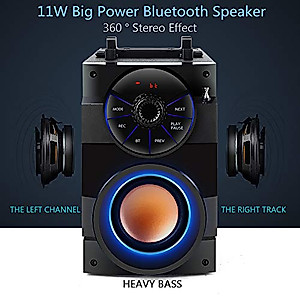 Bluetooth, Portable Wireless Speaker with Subwoofer Heavy Bass, 2 Loud , LED Lights, FM Radio, Remote Control, MP3 Player Powerful, Suitable for Travel, Indoor and Outdoor