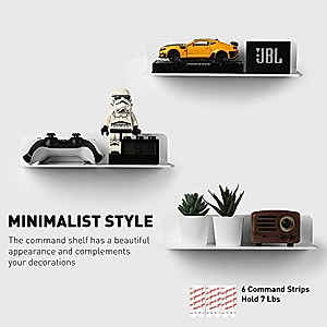 OAPRIRE Floating Shelves White Set of 2 - Damage Free Expand Wall Space - 12 Inch Command Shelf for Bedroom, Bathroom, Kitchen, Living Room, Small Acrylic Wall Shelves with Cable Clips