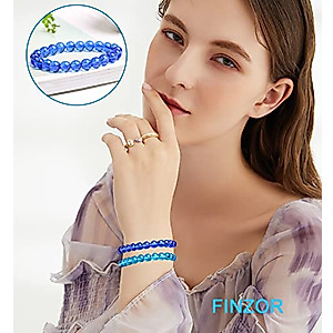 FINZOR 15Pcs 8mm Beaded Stretch Bracelet Handmade Round Glass Bracelet for Women Multicolor Matte Beads Elastic Bracelet Shining Beads Wristband Valentines Jewelry