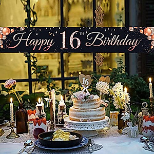 Sweet 16th Birthday Decorations for Girls,Large Sweet 16 Banner,Sweet Sixteen Decorations for Girls,Rose Gold Sweet 16 Party Decorations,Sixteen Birthday Decor Photo Prop(9.8x1.6ft)