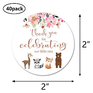 Pink Woodland Animals Thank You Stickers, Floral Girl Baby Shower Or Birthday Party Favor Labels, Seals