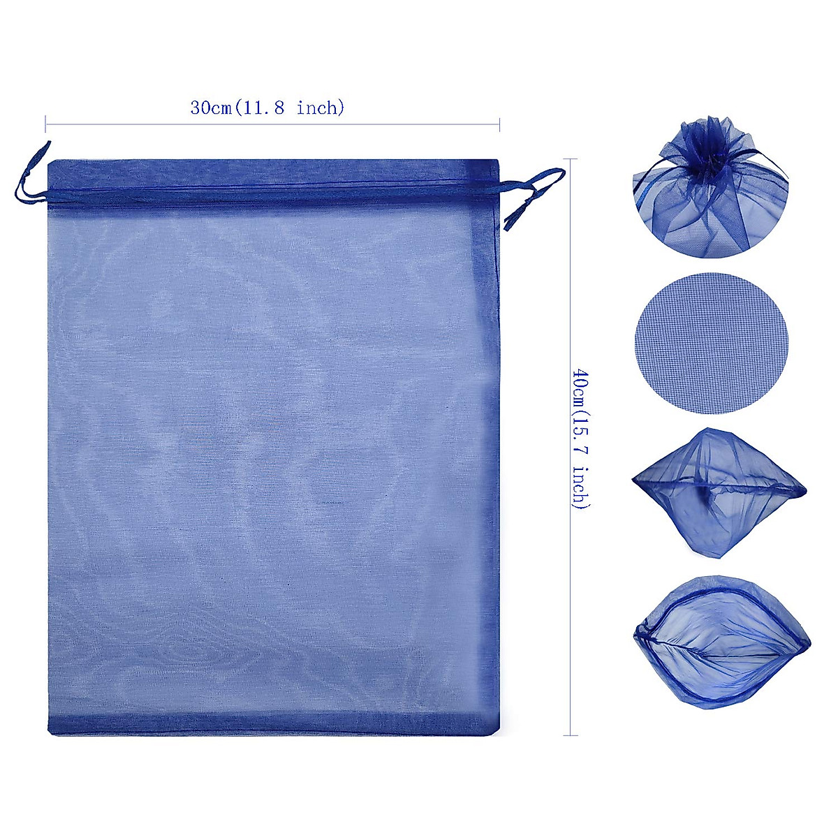 Ankirol 50pcs Sheer Organza Favor Bags 12 X 16 INCH Extra Large Organza Drawstring Bags 10 Colors (mix)