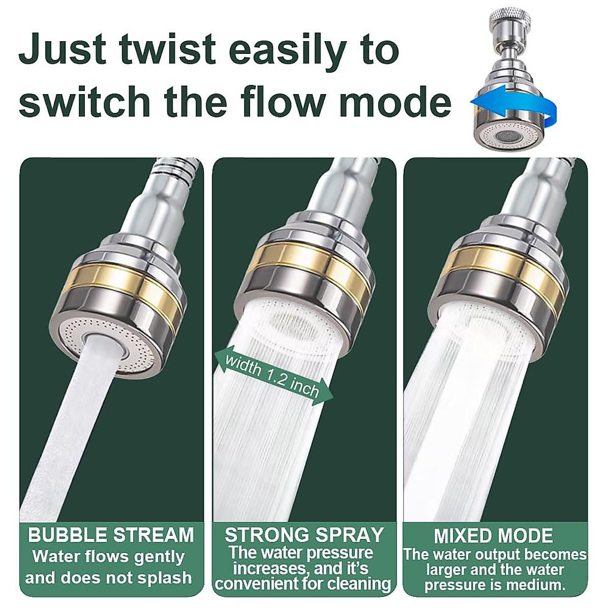 SVHCCBAR Swivel Faucet Aerator,Dual-function Faucet Nozzle 360 Degree Big Angle Rotating Kitchen Sink Faucet Attachment,Swivel Faucet Extender for Kitchen Sink Aerator LONG