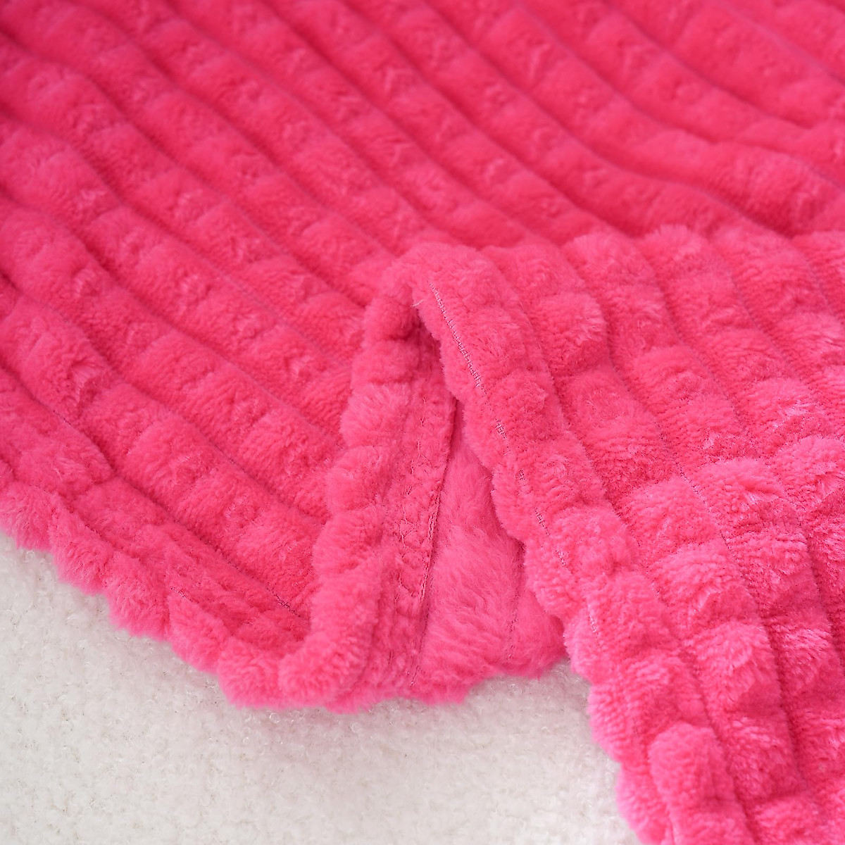 Puncuntex Flannel Fleece Throw Blanket Hot Pink 50"×60",Super Soft Plush Cozy Blanket with 3D Jacquard Square Grid Design Luxury for Couch Sofa Chair