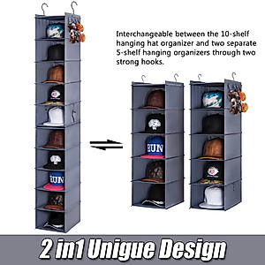 LADYBRO Baseball Cap Storage for Closet Hanging Hats Organizer 10-Shelf Hat Racks 2Pcs 5-Shelf Hat Storage Newsboy Hat Trucker Cap Boxes Container Hat Display Hanger Hat Holder Oxford Cloth