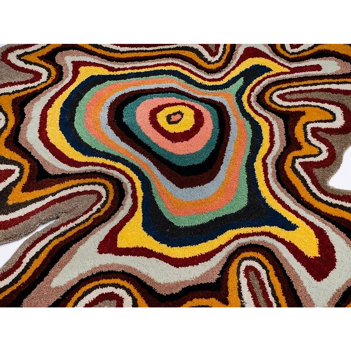 Naz Carpet Irregular Shaped Throw Rug Illusion Pattern Hand-Tufted 100% Wool Handmade Area Rug (Color Multi, 6x6 Feet)