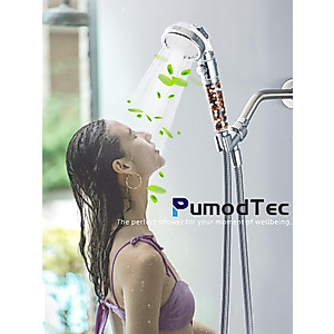 Filtered Shower Head,High Pressure Mineral ShowerHead with Beads Filter for Hard Water,4-Mode,Removable to Prevent Blockage,With Hose Holder Water-Saving Valve and Water Outlet Panel,For Dry Skin&Hair