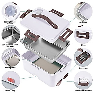Suewow Electric Lunch Box 80W Food Heater 1.8L Portable Leak proof Self Heating Lunch Box 12V 24V 110V Faster Heated Lunch Boxes for Car/Truck/Home Self Heating Box 304 Stainless Steel Container