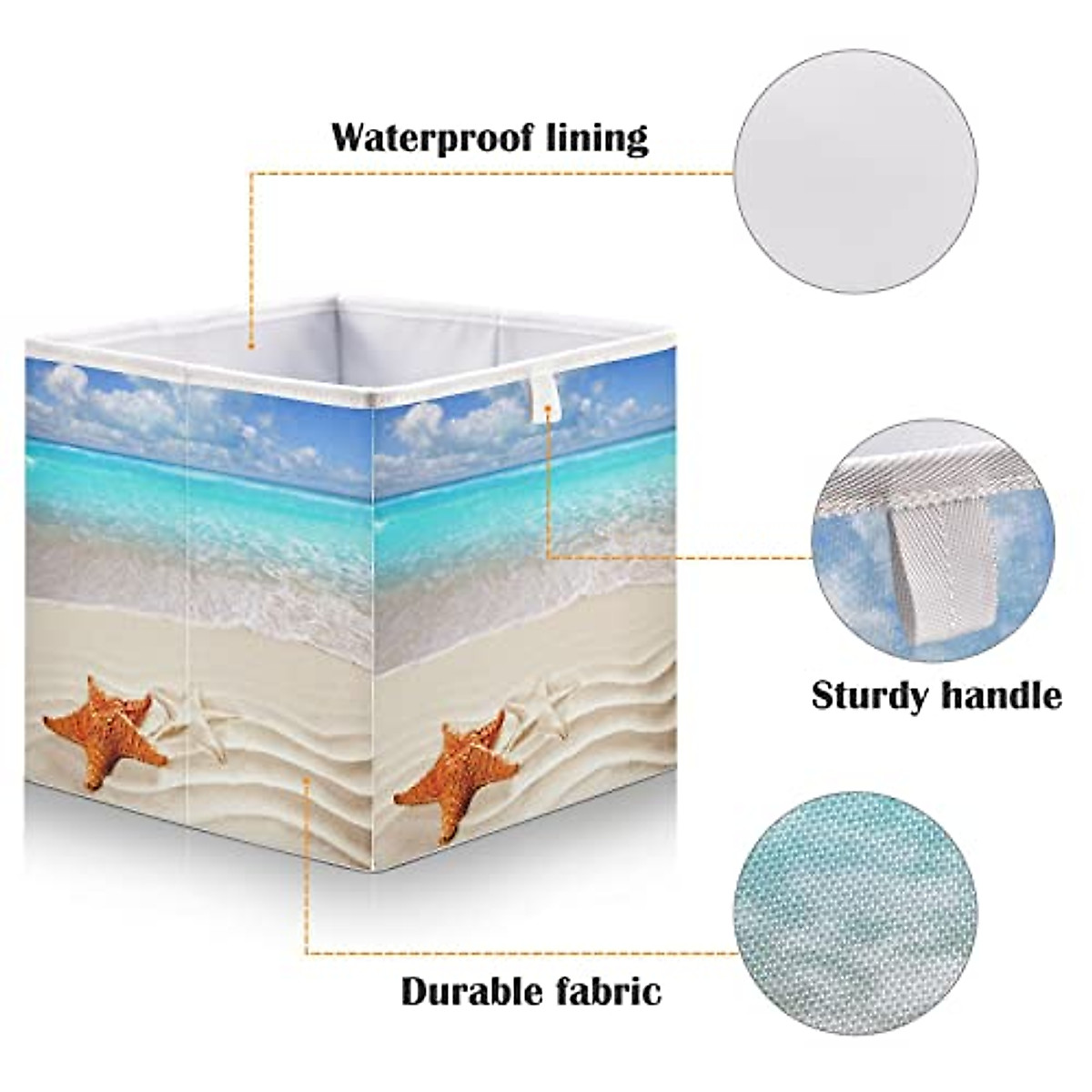 Kigai Summer Beach Starfish Bow Storage Box, Foldable Storage Bins, Decorative Closet Organizer Storage Boxes for Home