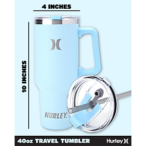 Hurley Tumbler Thermos - 40oz Double Wall Vacuum Insulated Travel Mug with Handle - BPA Free Stainless Steel Water Bottle - Leak Proof Hot and Cold Coffee Car Cup, Size 40 Ounces