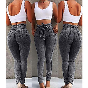 Andongnywell Women's High Waist Skinny Destroyed Ripped Denim Pants Long Stretch Distressed Pencil Jeans Trousers (Gray,Small)