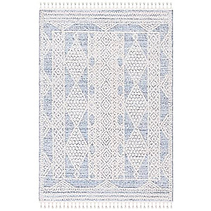 Safavieh Chapel Collection Accent Rug - 4' x 6', Blue & Ivory, Rustic Boho Braided Tassel Design, Non-Shedding & Easy Care, Ideal for High Traffic Areas in Entryway, Living Room, Bedroom (CHP404M)