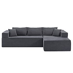 kevinplus 107.47 Sectional Sofa Couch with Chaise Lounge for Living Room, Modern L-Shape 4-Seat High-Density Sponge Floor Sofa Couch, No Assembly & Heightened Seat(Right-Facing, Gray)
