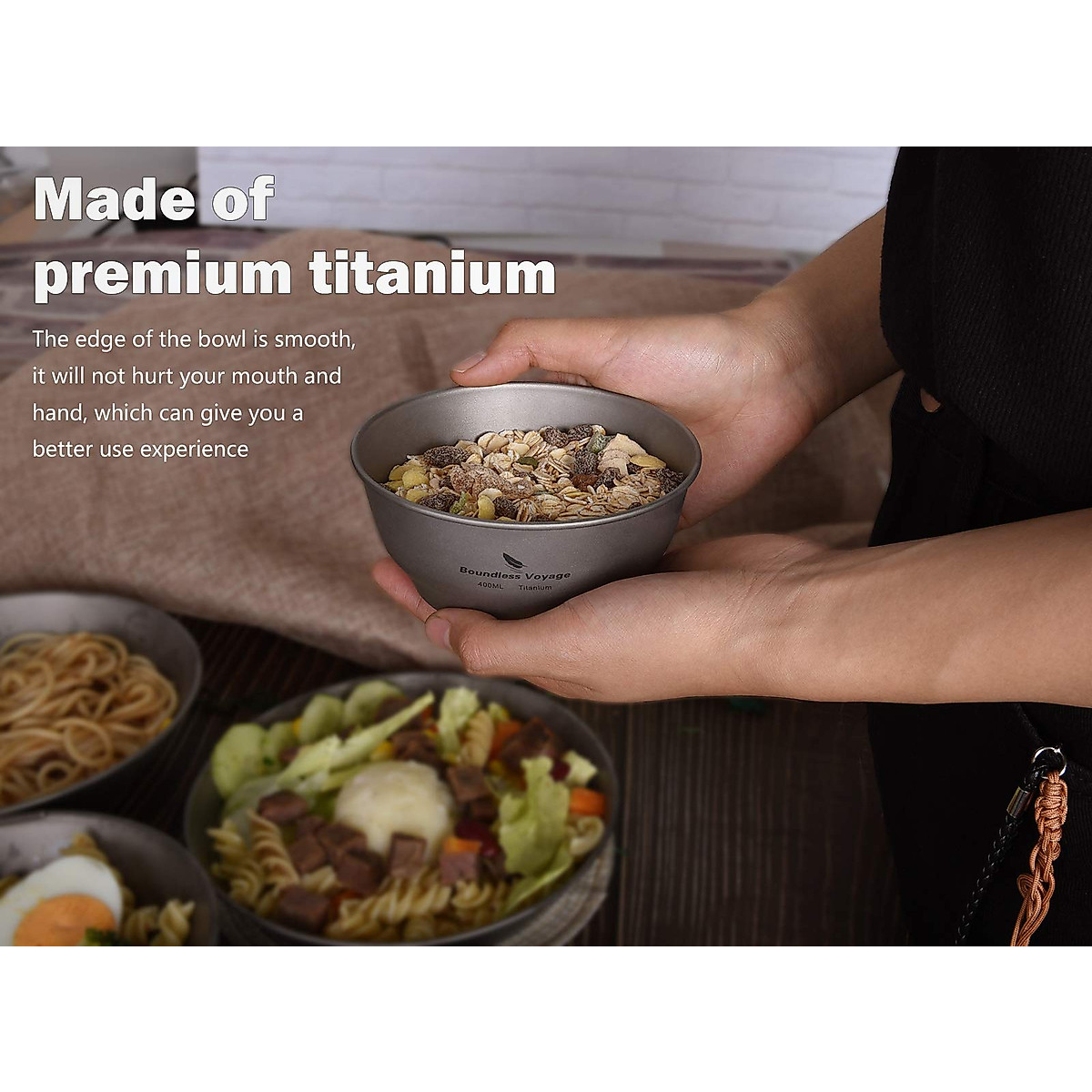 Boundless Voyage 400ml Camping Titanium Single-Walled Bowls Lightweight for Outdoor Hiking Dinnerware A-Ti1105T