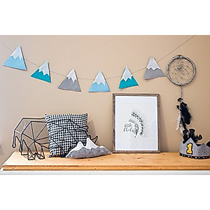 ELLA & MAX Kids Nursery Decor Mountain Garland Banner Baby Blue, Grey and Turquoise Felt Bunting, Woodland Theme Nursery, Rustic Nursery Decor. Handmade in USA. (Baby Blue,Grey and Turquoise)